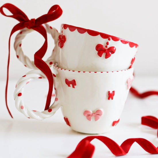 Pink Red Bow Handmade Ceramic Mug | Handmade Ceramic Mug | Ceyadesign ...
